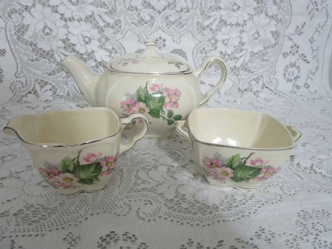 Edwin M Knowles Vintage Tea Pot Cream and Sugar Gloria Pink Buds - Etsy