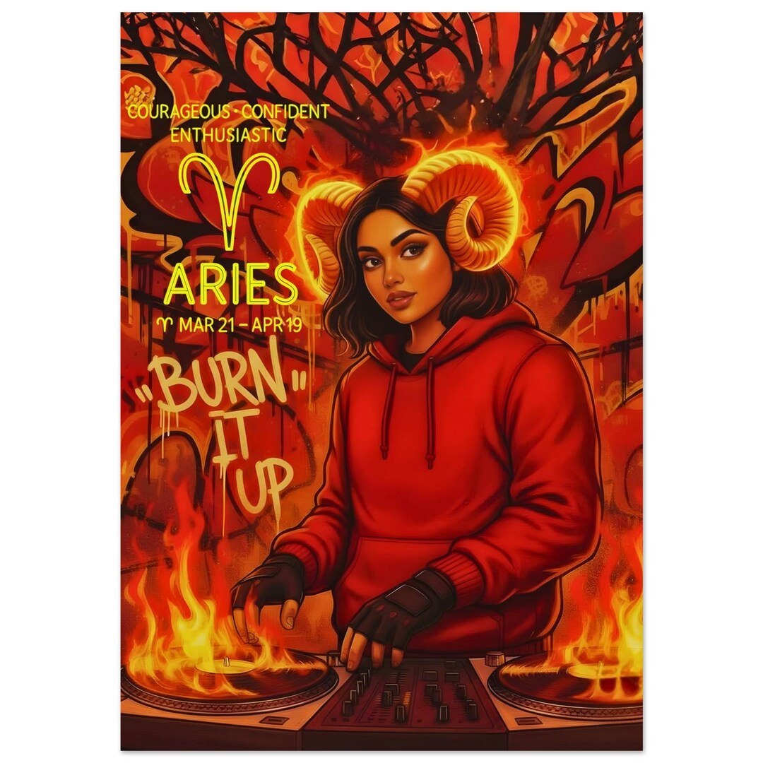 Aries DJ Art Print – Neon Graffiti Streetwear Illustration | A2 A3 Wall ...