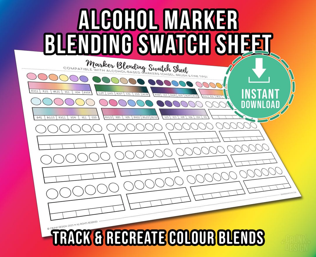 Alcohol Marker Blending Swatch Sheet Landscape PDF, Marker Blend ...