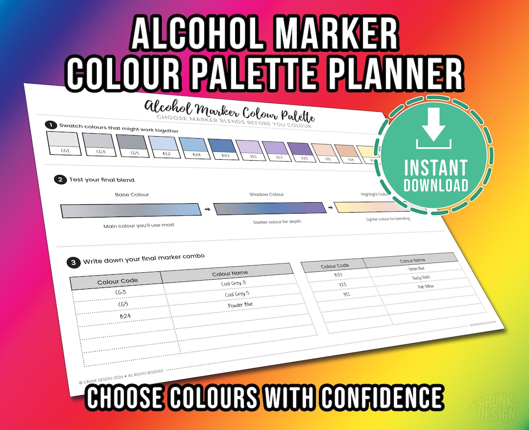 Alcohol Marker Colour Test Sheet Printable • Marker Swatch Chart ...
