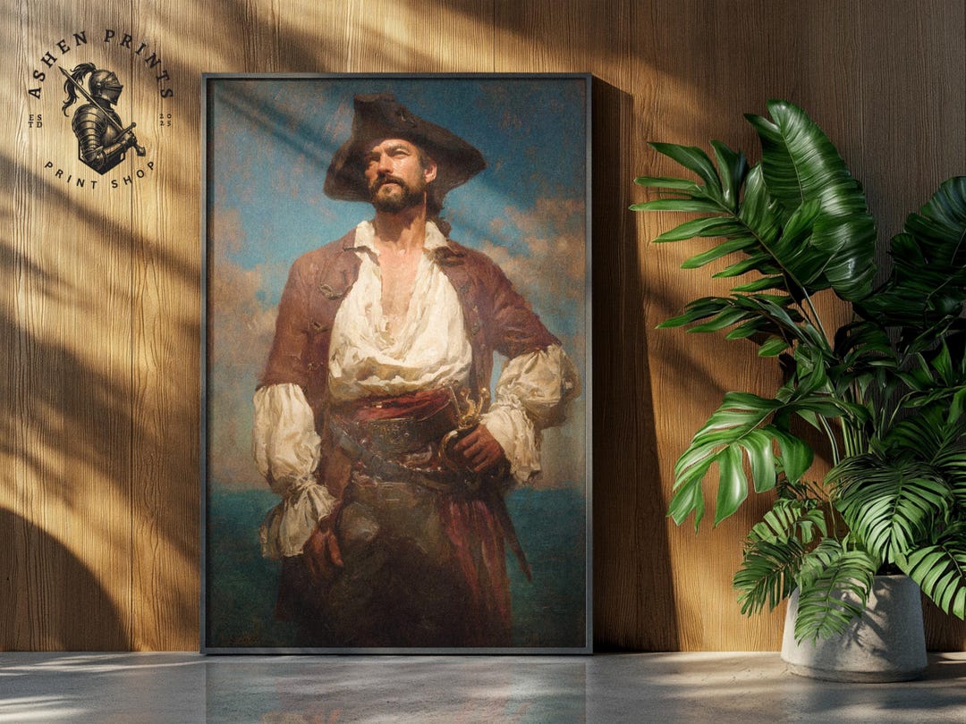 Vintage Pirate Captain Oil Portrait – Nautical Wall Art Print, Old ...
