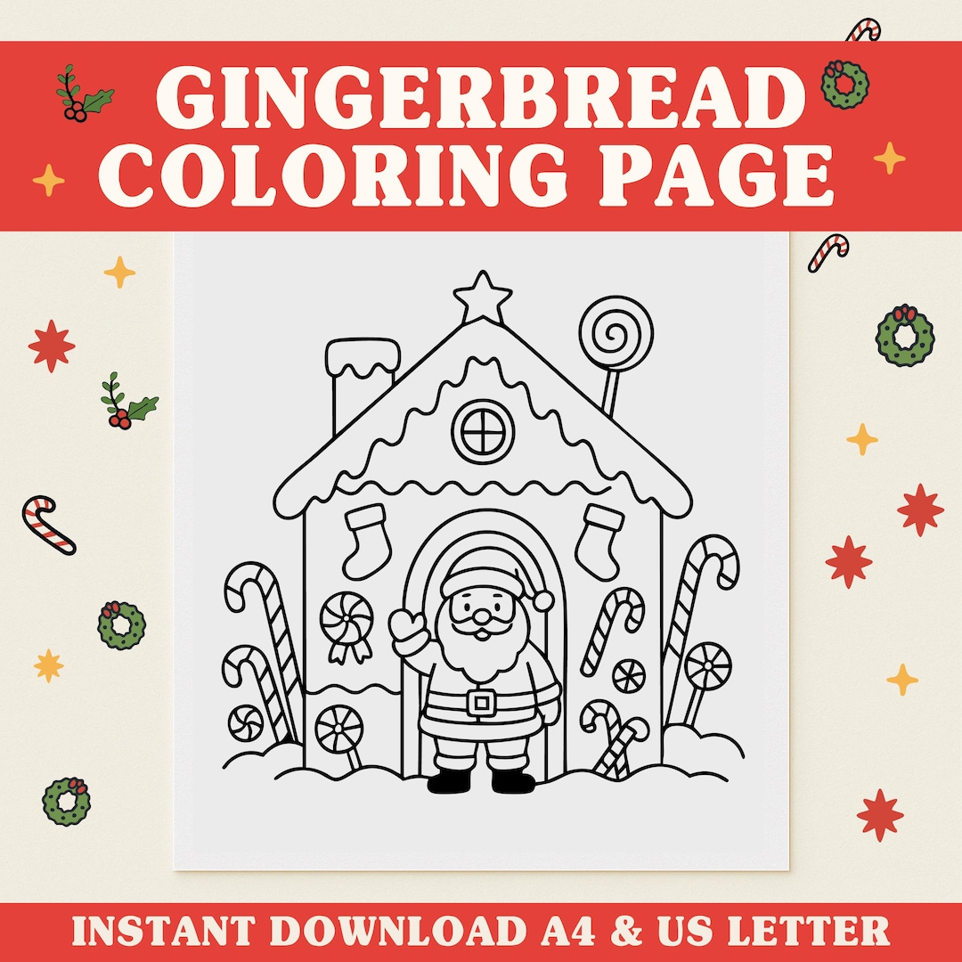 Santa Gingerbread House Coloring Page | Christmas Gingerbread Printable ...