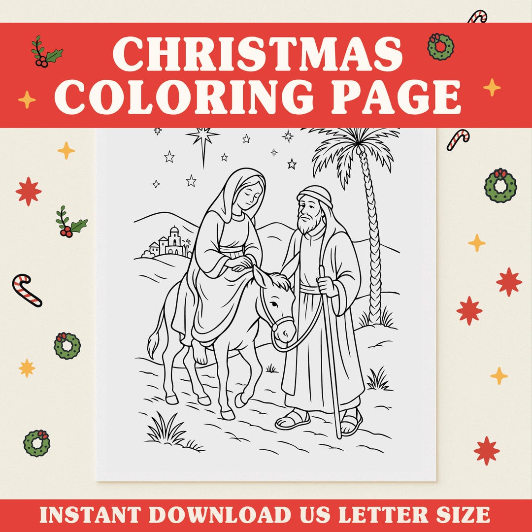 Nativity Coloring Page • Mary and Joseph Journey to Bethlehem ...