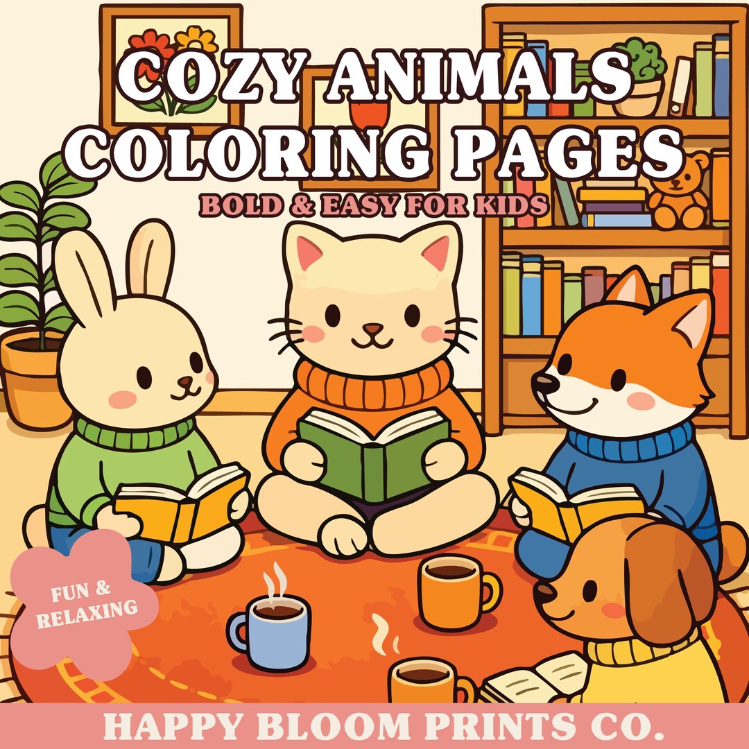 Cozy Animal Book Club Coloring Page | Cute Friends Reading Scene ...