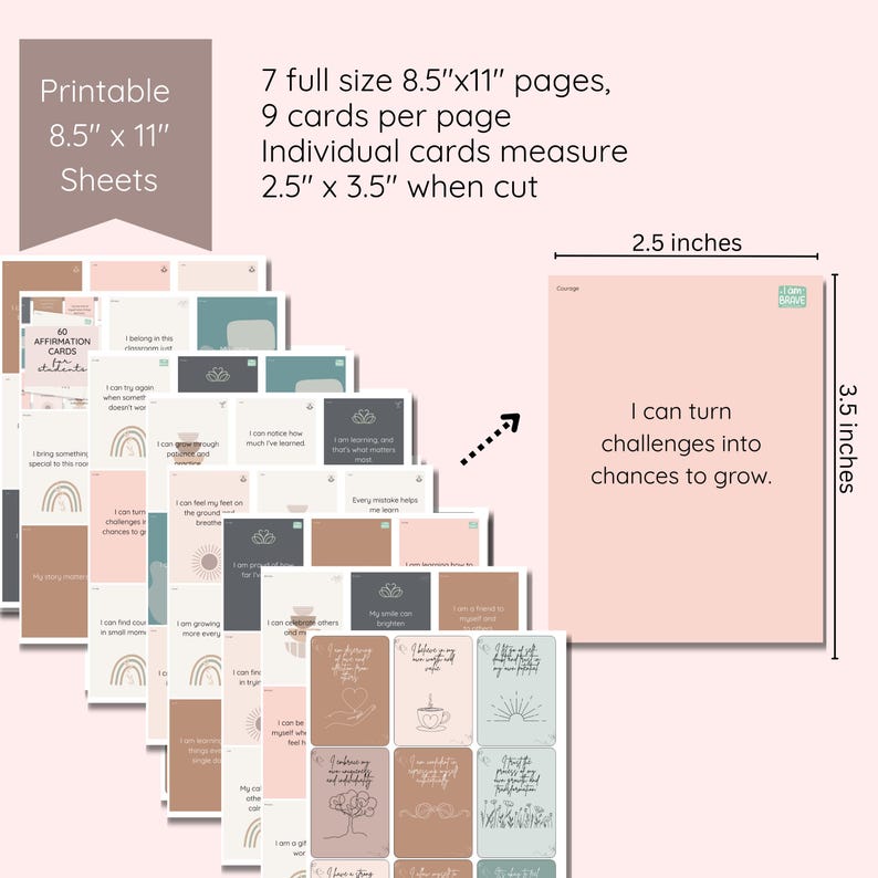 60 Positive Affirmation Cards Printable for Kids Student Mental Health ...