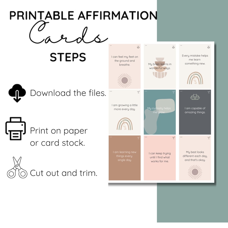 60 Positive Affirmation Cards Printable for Kids Student Mental Health ...