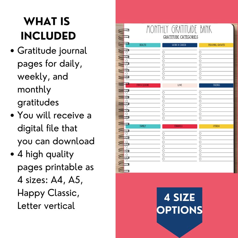 Gratitude Journal Printable Pages Daily Gratitudes Sheet for Weekly ...