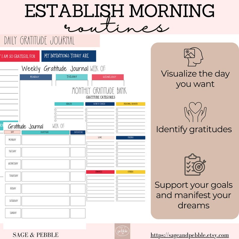 Gratitude Journal Printable Pages Daily Gratitudes Sheet for Weekly ...