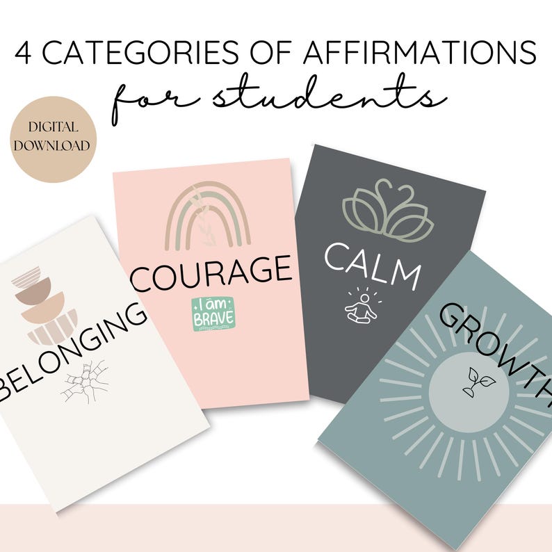 60 Positive Affirmation Cards Printable for Kids Student Mental Health ...