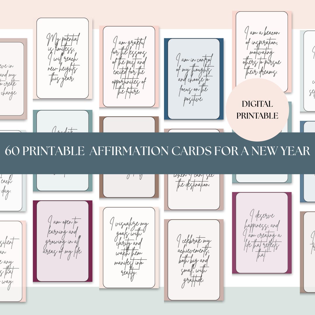 New Year Affirmation Cards Printable 2026 New Year Resolution Cards ...
