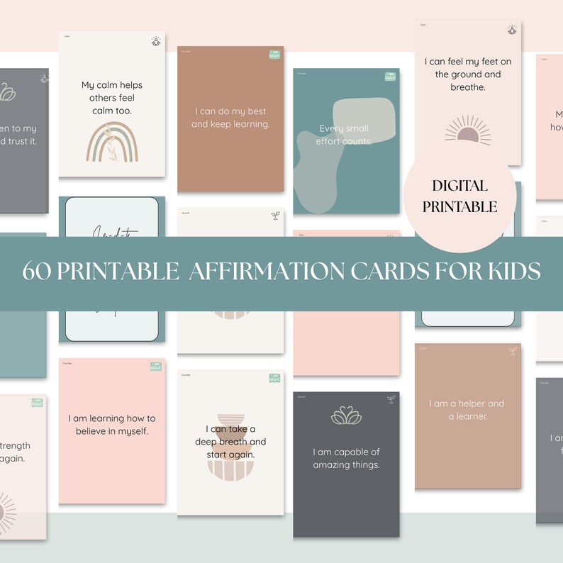 60 Positive Affirmation Cards Printable for Kids Student Mental Health ...