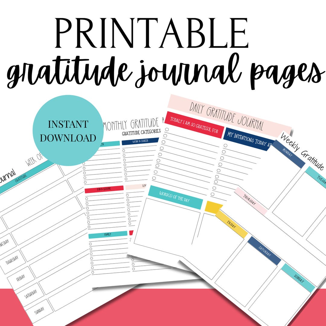 Gratitude Journal Printable Pages Daily Gratitudes Sheet for Weekly ...