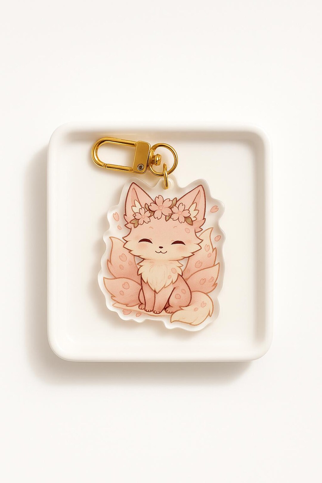 Blossom Sakura Kitsune Acrylic Keychain, Bag Charm With Gold Clasp - Etsy