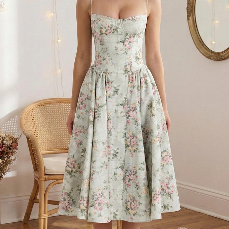 Midi Dress Sage Floral - Etsy