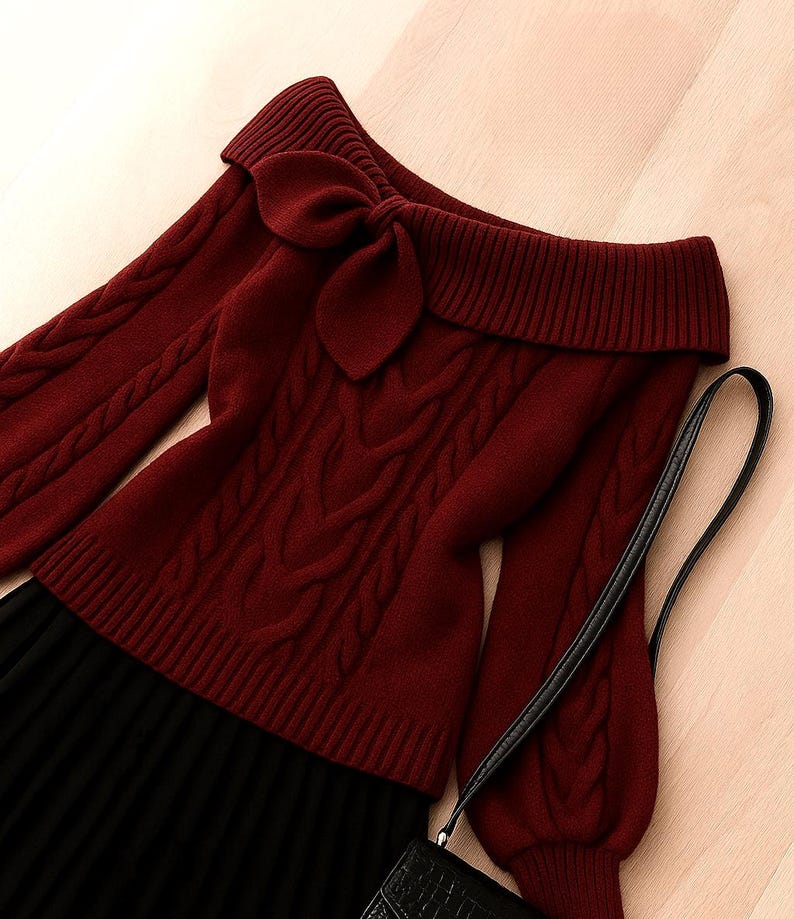 The Holiday Hearth Cozy Knit Off-shoulder Sweater With Bow Detail | Red ...