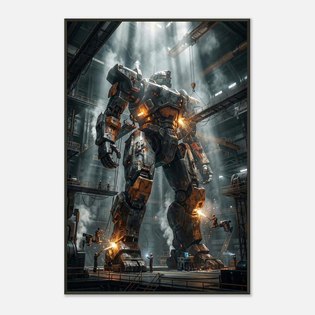 Metal Framed Mech Poster - Black Aluminium Frame - Industrial Robot Art ...