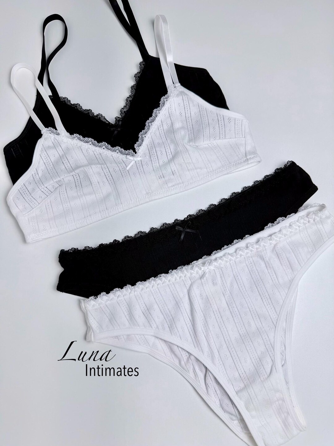 Soft Wire-free Cotton Lingerie Set – 100% Cotton Lace Bralette With ...