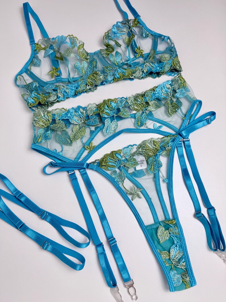 Transparent Lace Floral Lingerie Set – Sheer Embroidered Bra and Panty ...