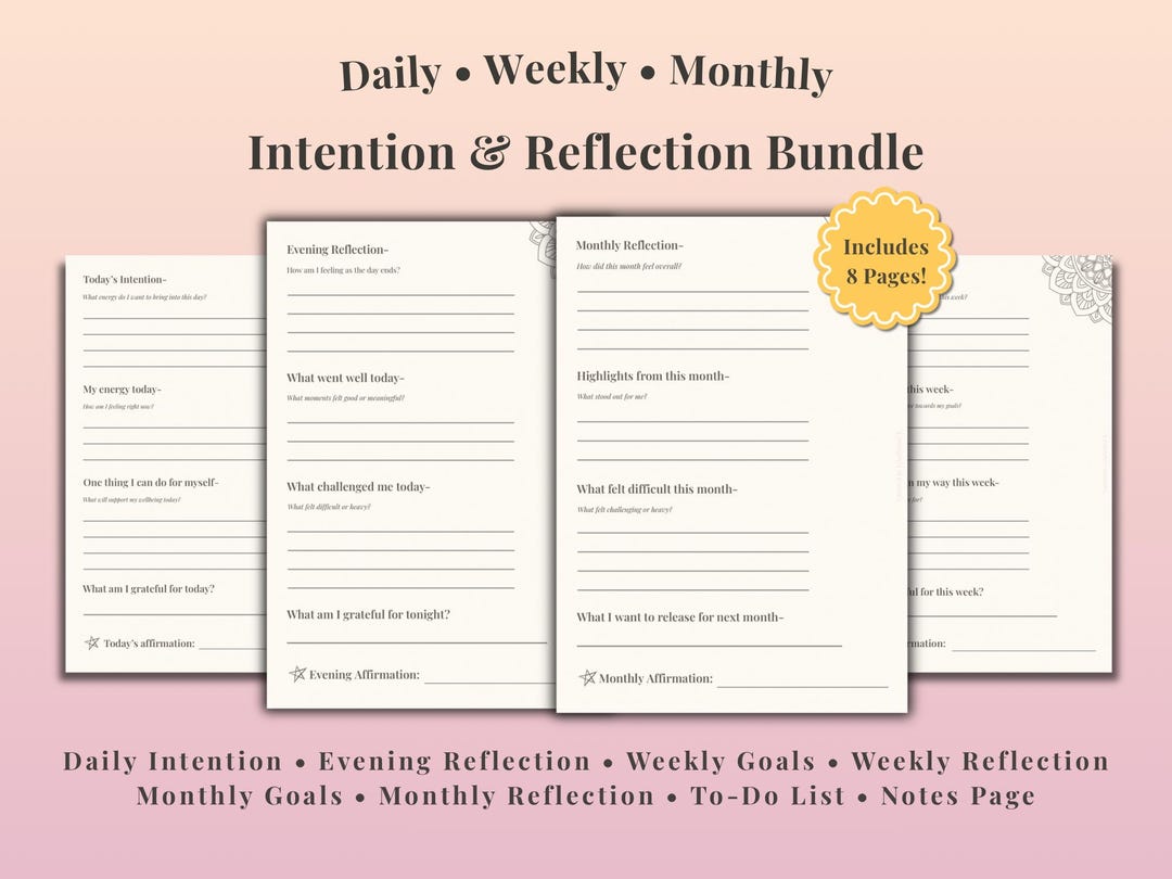 Daily Weekly Monthly Planner Printable Self Care Journal Intention ...