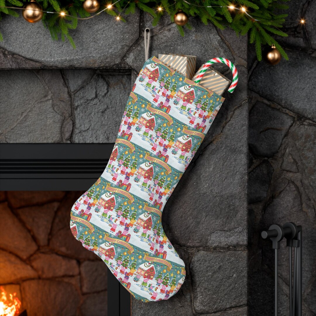 Kids Pink Pigs Village Pattern Stocking | Christmas Stocking - Etsy