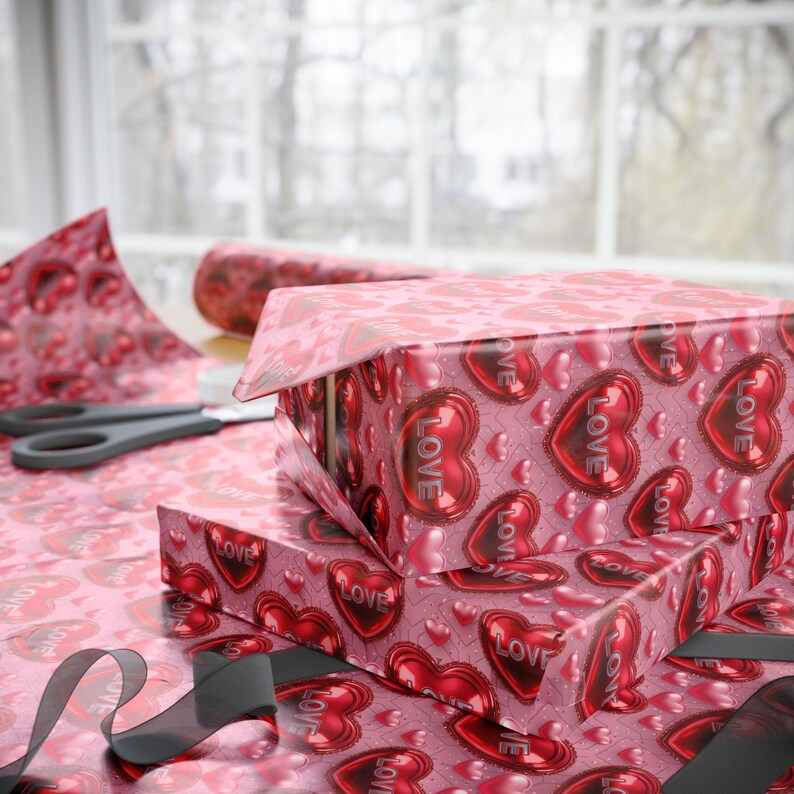Luxury Love Heart Wrapping Paper | Elegant Valentines Gift Wrap With ...