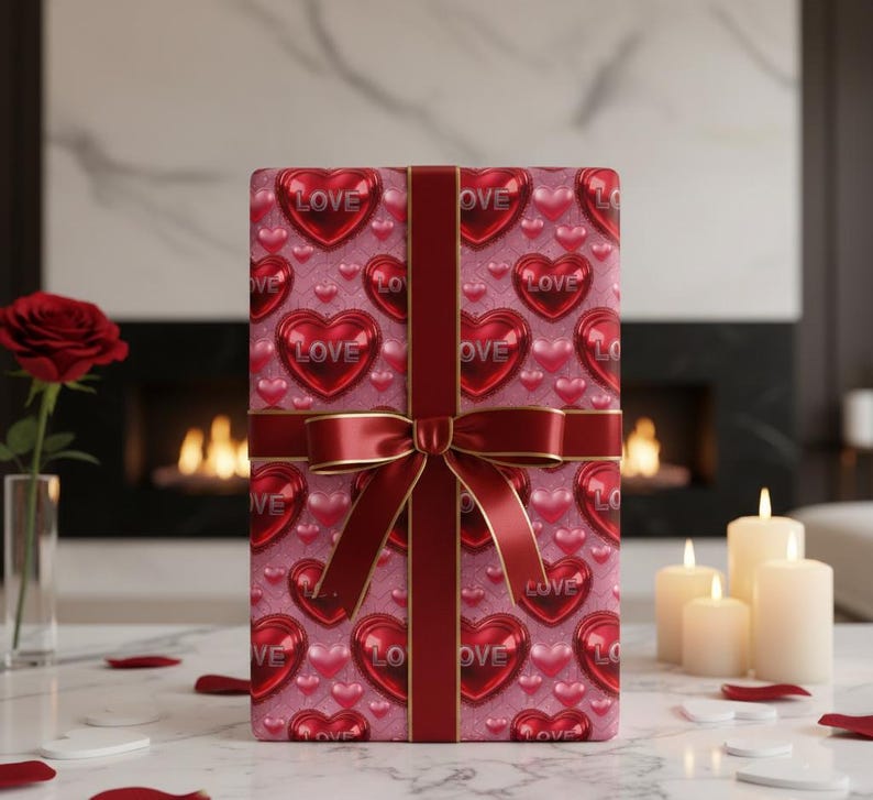 Luxury Love Heart Wrapping Paper | Elegant Valentines Gift Wrap With ...