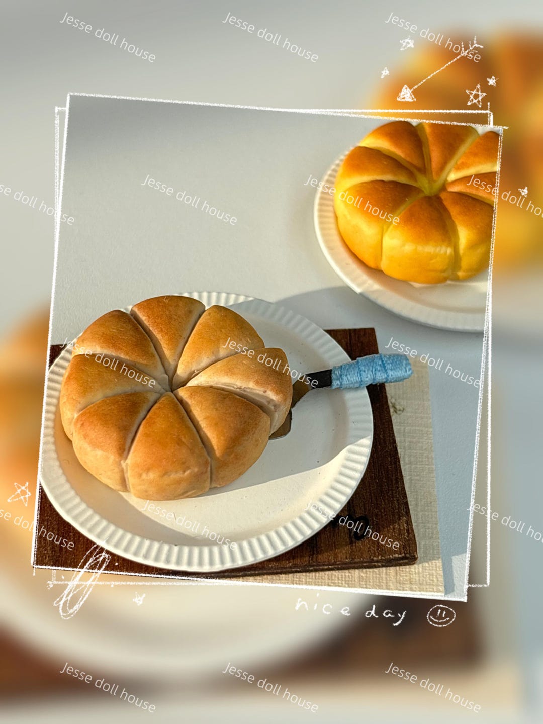 Round Vintage Bread Miniature Set | Dollhouse Bakery | Bread With Plate ...