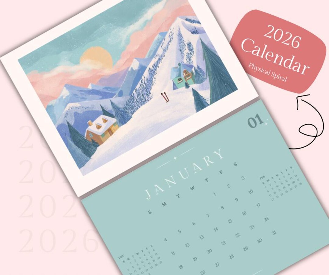 2026 CALENDAR Illustrated Watercolor Mountain Nature Seasons Spiral ...