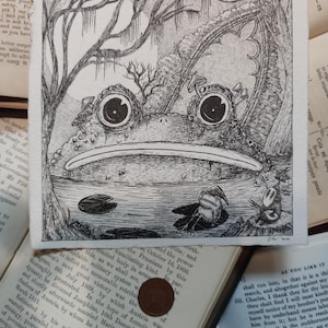 The Greatfrog- Original Spooky Swamp Frog Ink Drawing From Fragments - Etsy