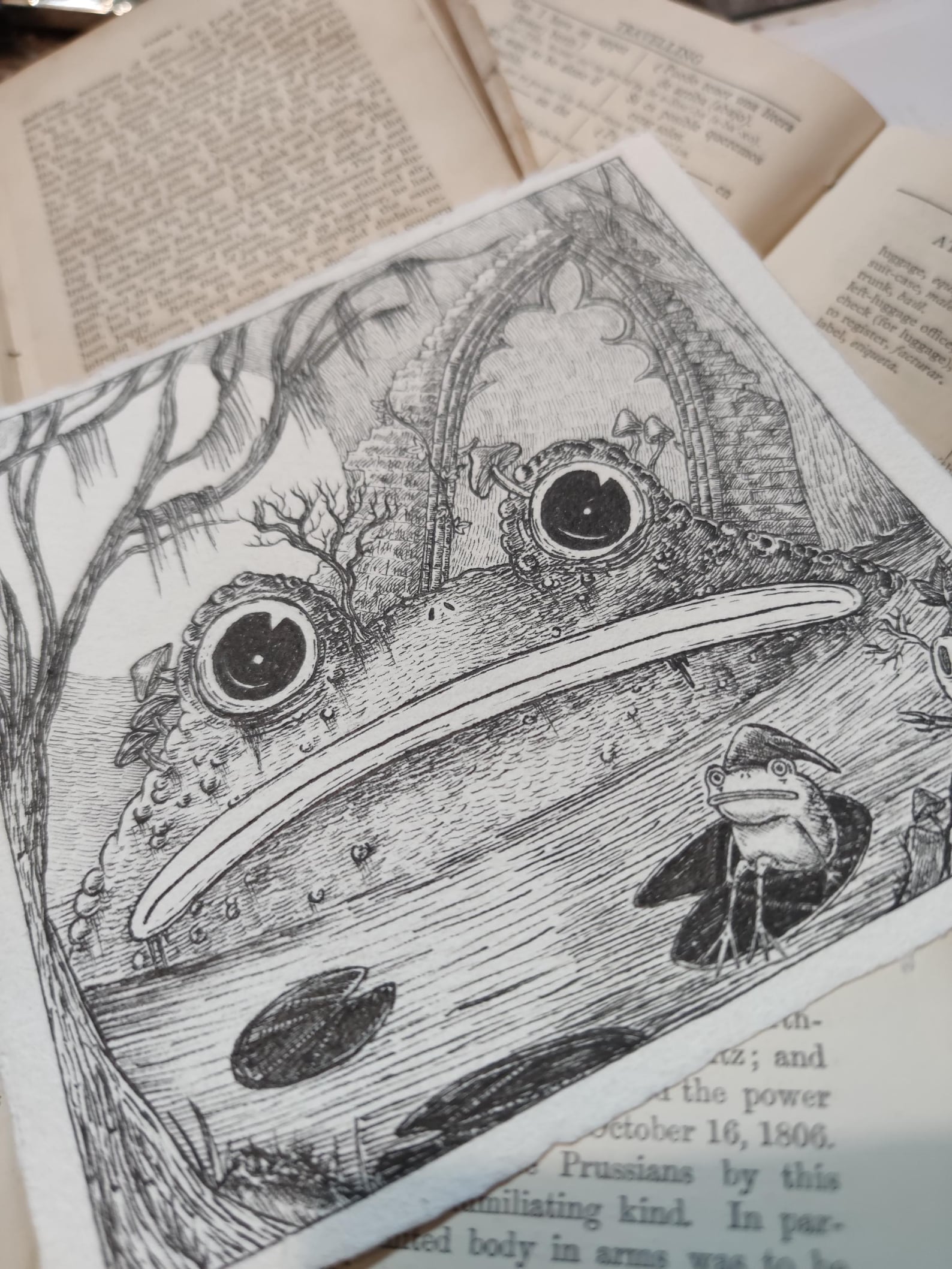 The Greatfrog- Original Spooky Swamp Frog Ink Drawing From Fragments - Etsy