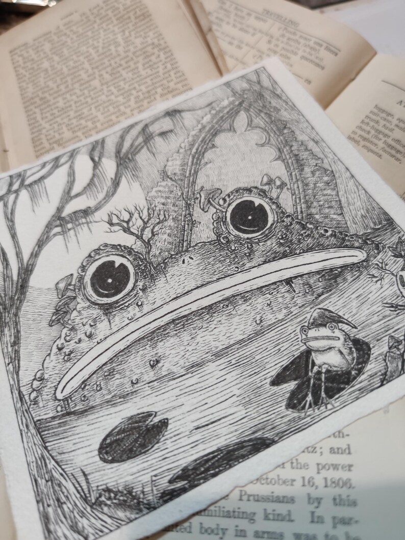 The Greatfrog- Original Spooky Swamp Frog Ink Drawing From Fragments - Etsy