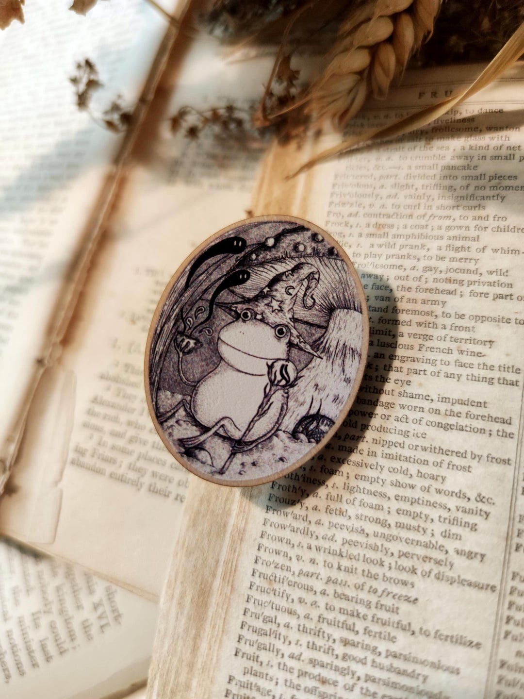 Frog Wizard Wooden Pin Badge - Etsy