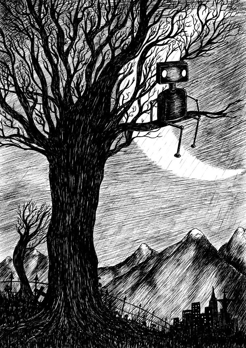 Lonely Robot Art Print - Etsy UK