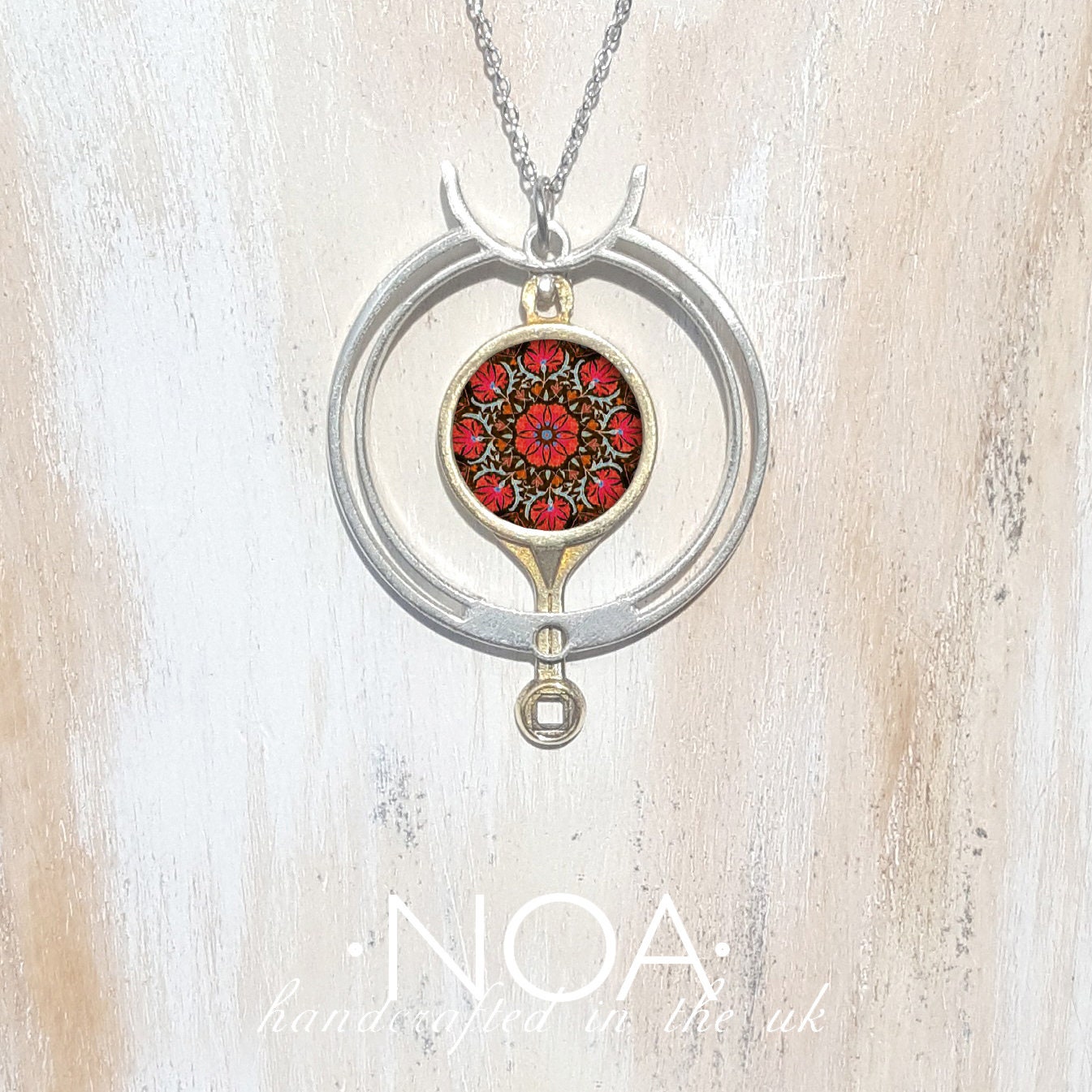 Pendulum Necklace Sterling Silver and Brass Framed Ceramic. - Etsy