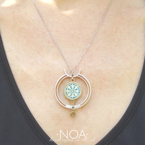 Pendulum Necklace Sterling Silver and Brass Framed Ceramic. - Etsy