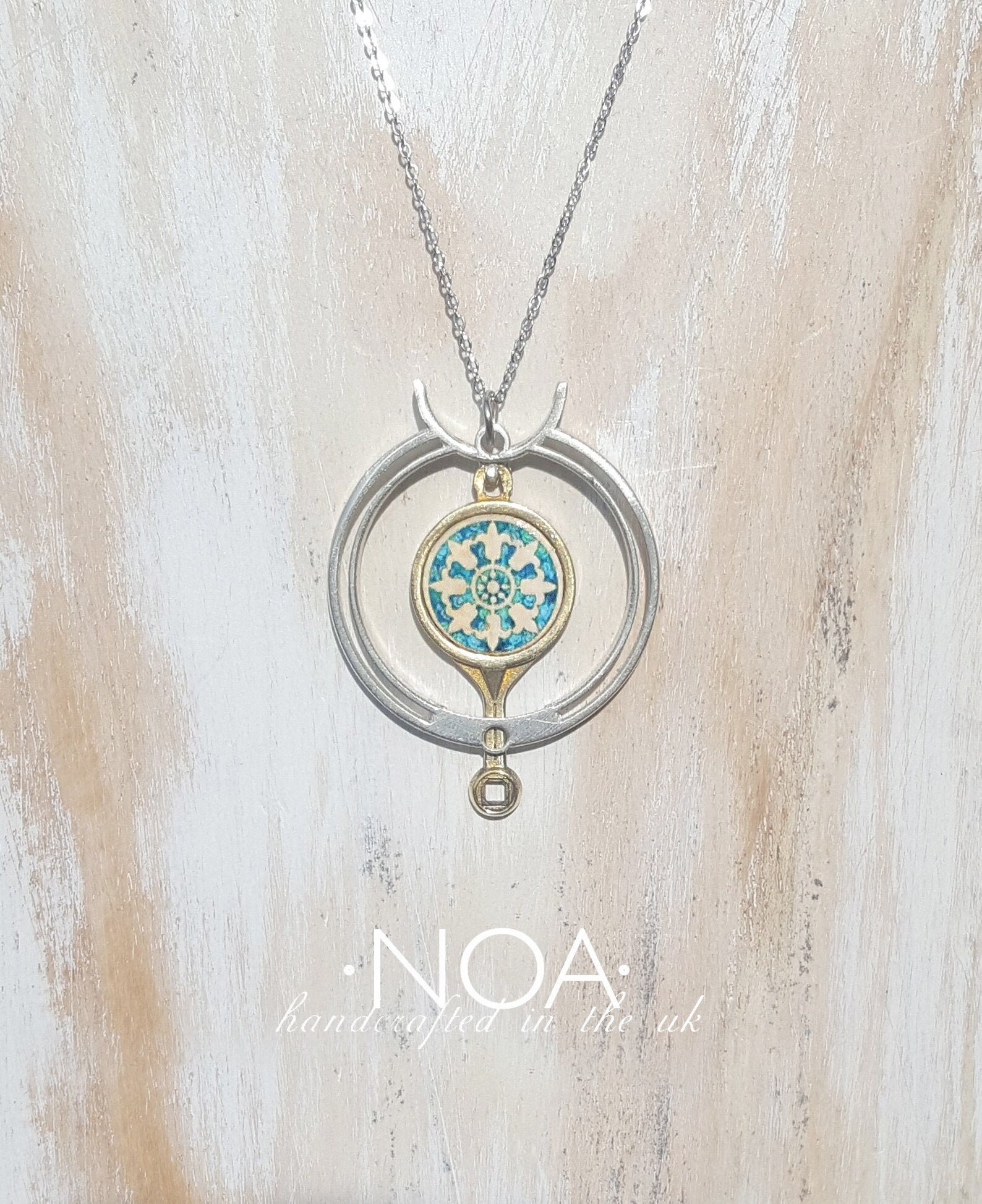 Pendulum Necklace Sterling Silver and Brass Framed Ceramic. - Etsy