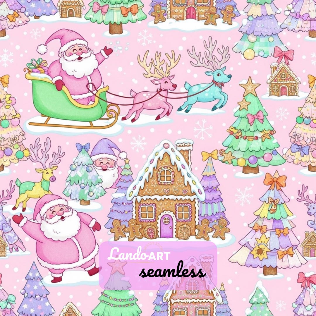 Festive Pink Pastel Christmas Seamless Pattern - Etsy