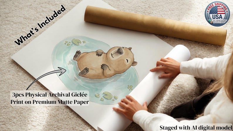 Capybara Nursery Wall Art, Whimsical Watercolor 3 Piece Print Set, Kids ...