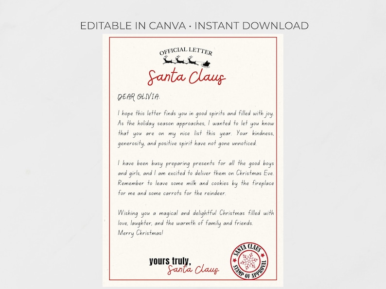 Letter From Santa Editable Printable, North Pole Santa Letter Template ...