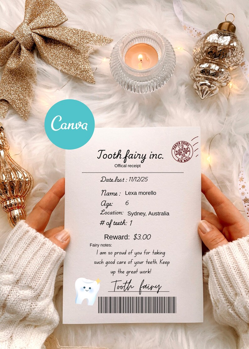 Editable Tooth Fairy Receipt Template, Printable Kids Gift ...