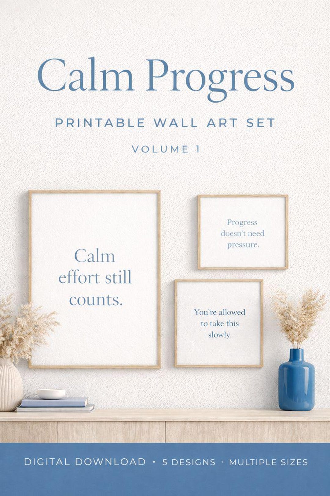 Calm Progress Wall Art Printable Set | Minimal Quote Prints | Neutral ...