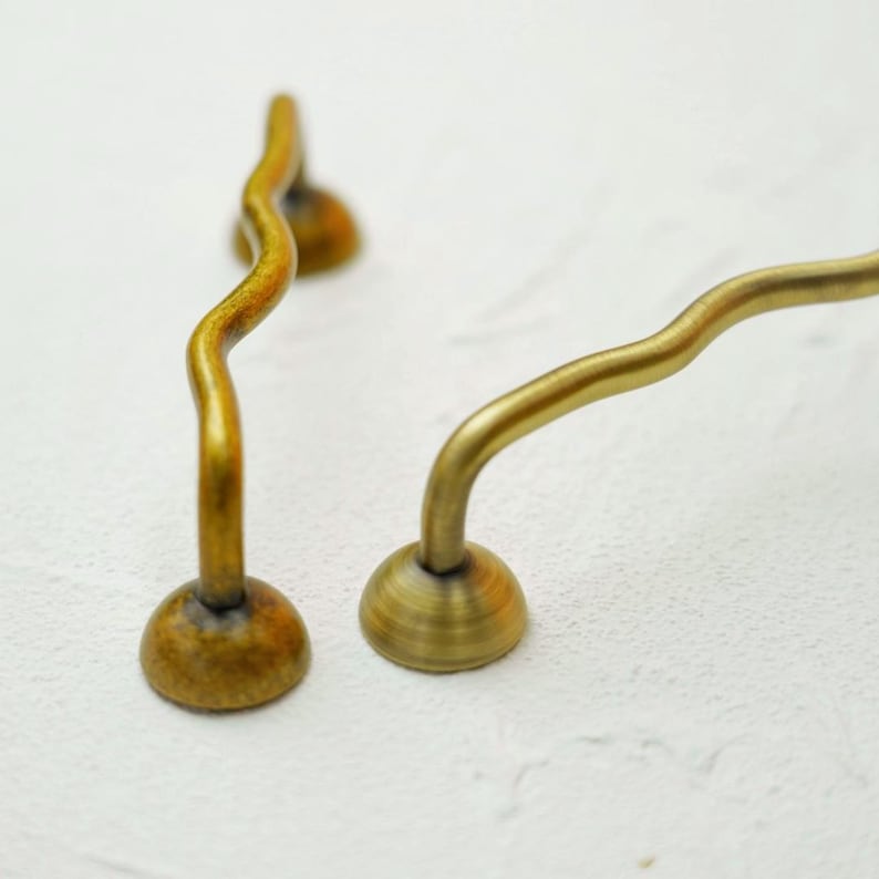 Wavy Solid Brass Handle/antique Brass Cabinet Handles/kitchen Drawer ...