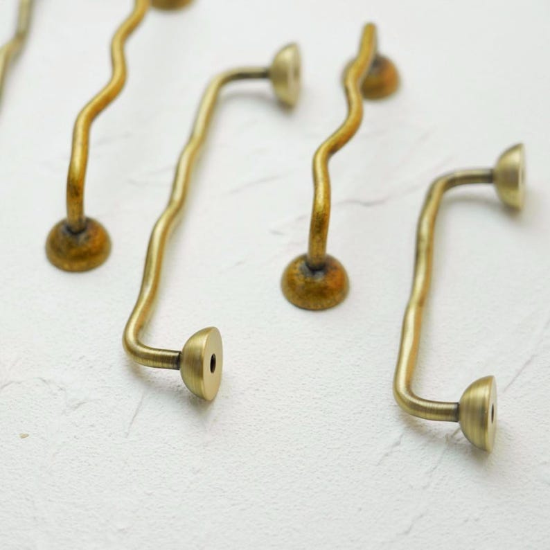 Wavy Solid Brass Handle/antique Brass Cabinet Handles/kitchen Drawer ...