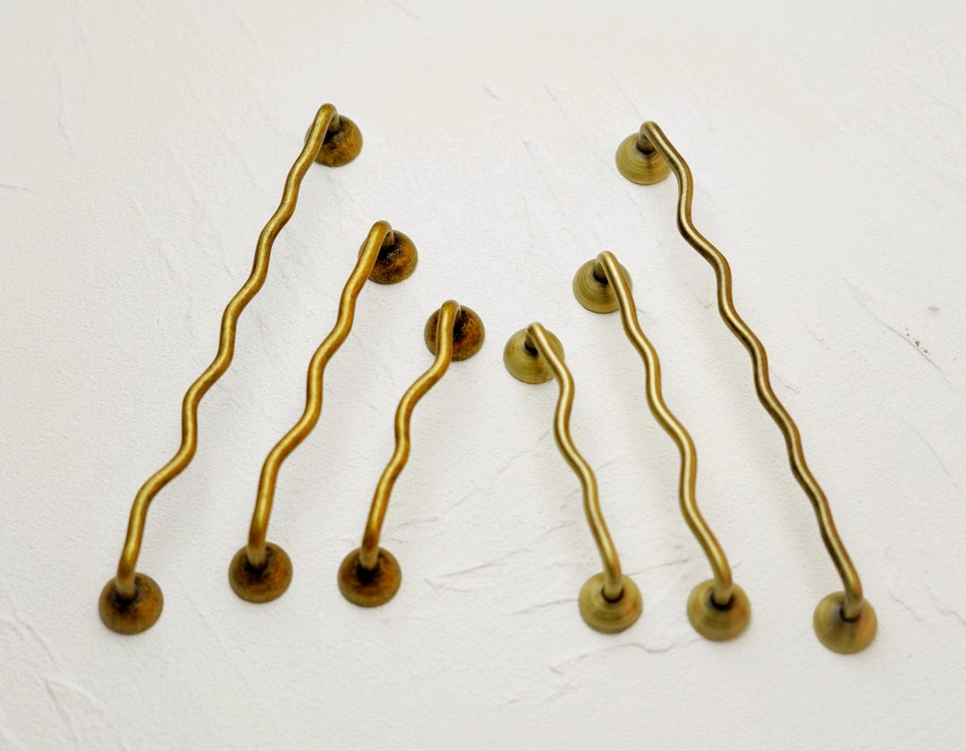 Wavy Solid Brass Handle/antique Brass Cabinet Handles/kitchen Drawer ...