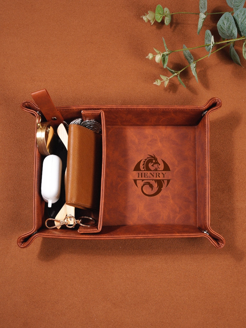 Personalized Valet Tray With Monogram, Leather Catchall, Custom ...