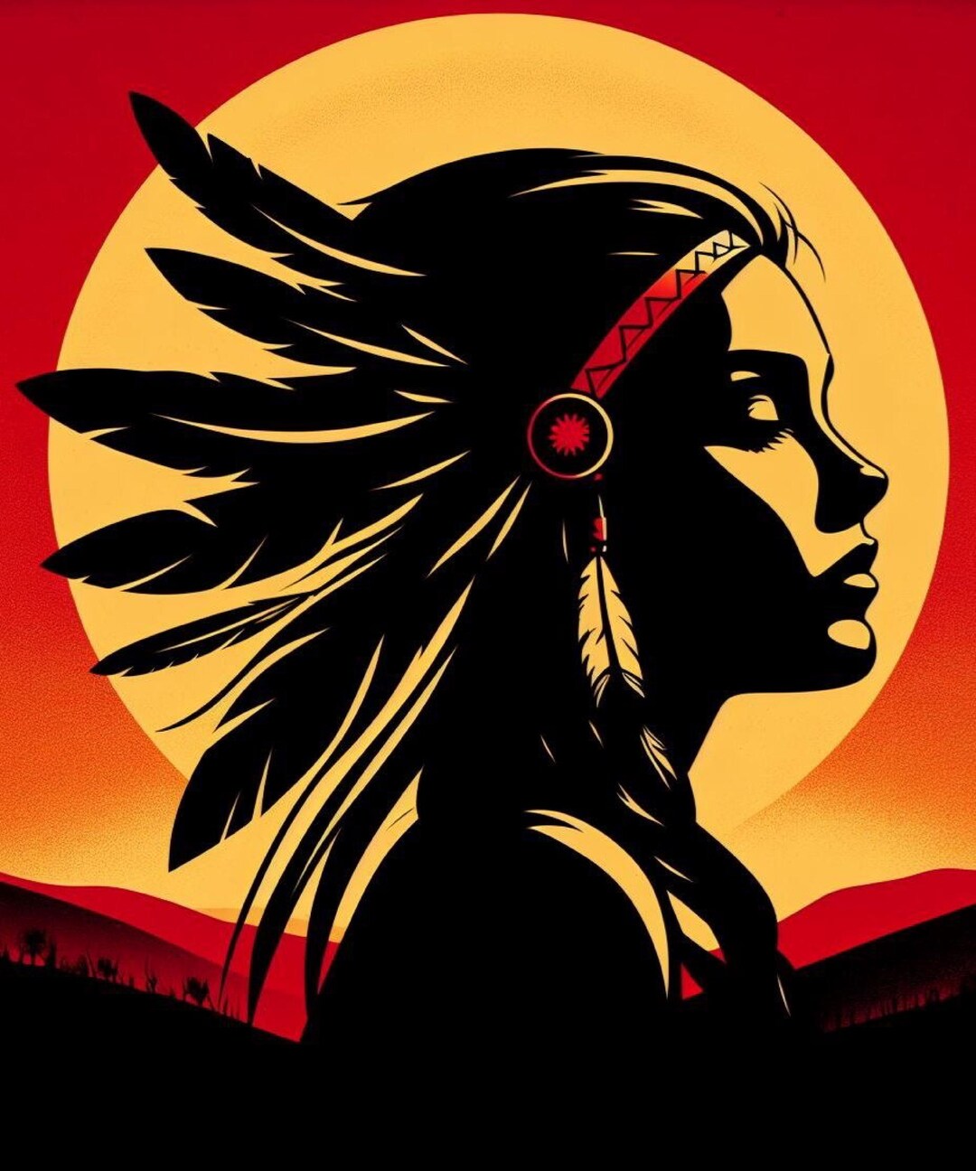 Aztec Woman Sunset Silhouette – Mexican Art Digital Print (PNG, 300 DPI ...