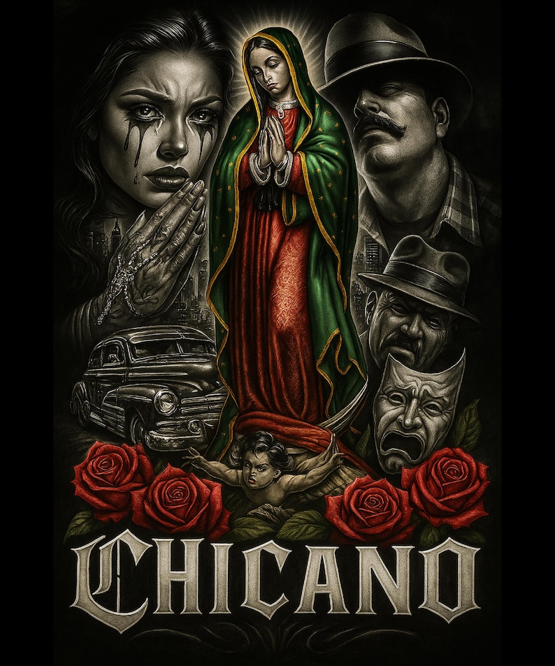 Chicano Sacred Art Collage | Virgin Mary Urban Mexican Digital Art ...