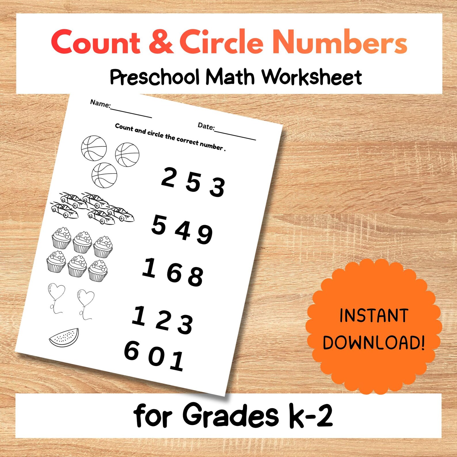 Count and Circle Numbers Worksheet | Preschool Math Printable | Number ...