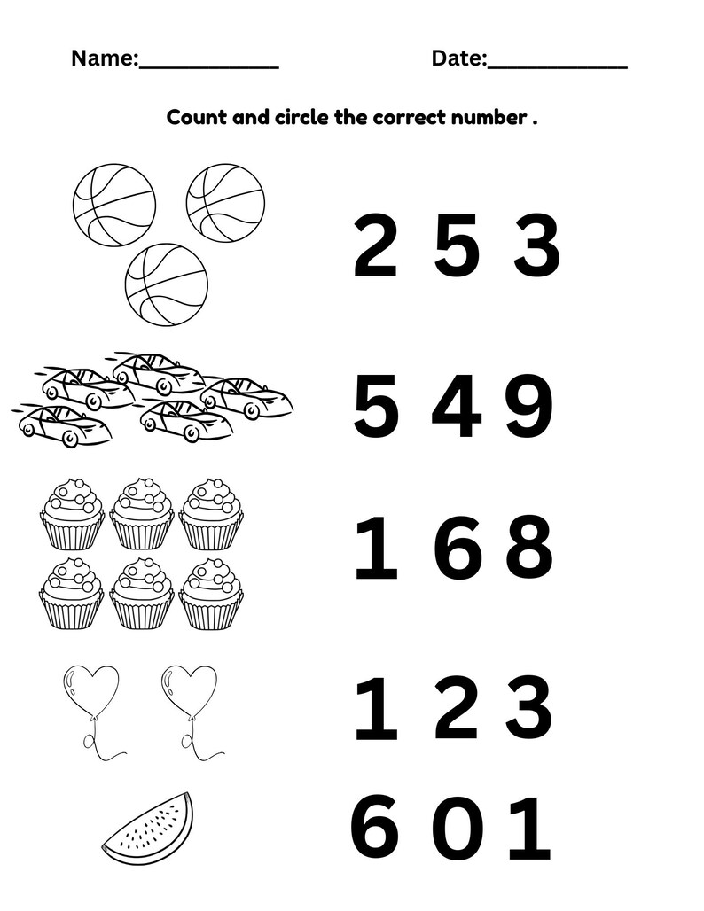 Count and Circle Numbers Worksheet | Preschool Math Printable | Number ...