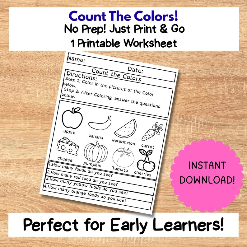 Count the Colors Worksheet | Preschool Color Recognition Activity ...